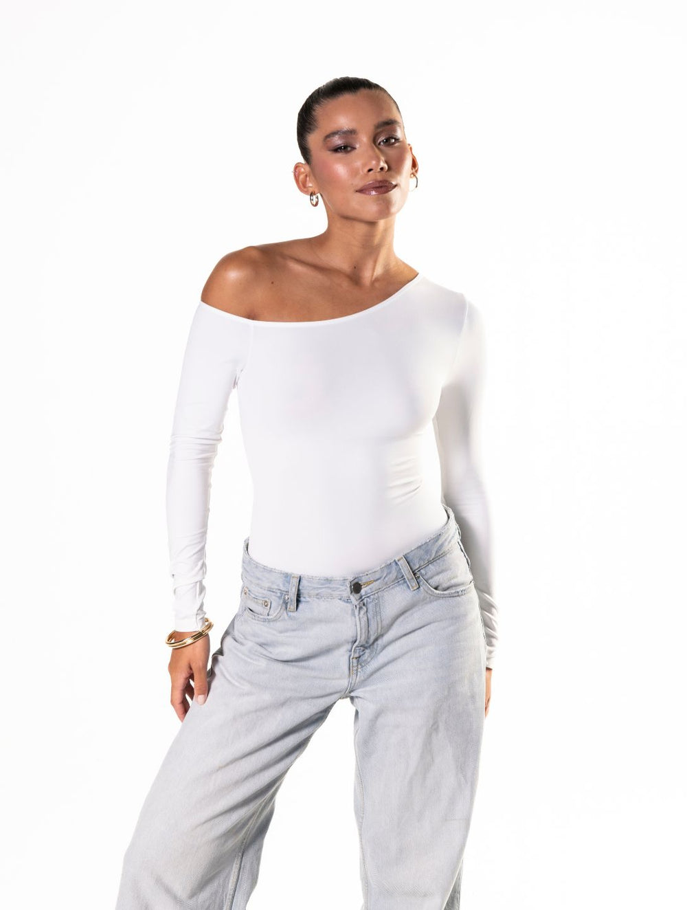 One Shoulder Long Sleeve Thong Bodysuit | HeyShape