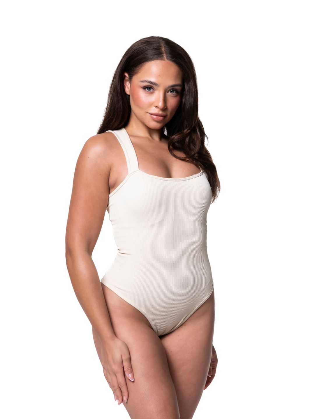 Ribbed Square Neck Shapewear Bodysuit | HeyShape